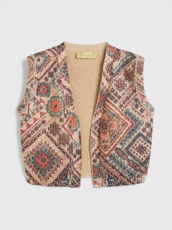 Momoni Vintage Ethnic Pattern Cotton Blend Vest