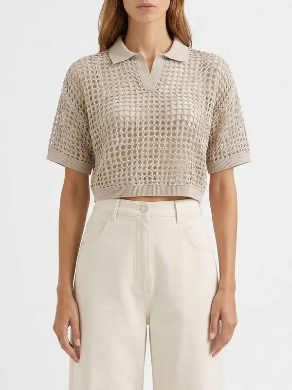 Brunello Cucinelli Sequined Silk And Linen Knit Polo - Ivory