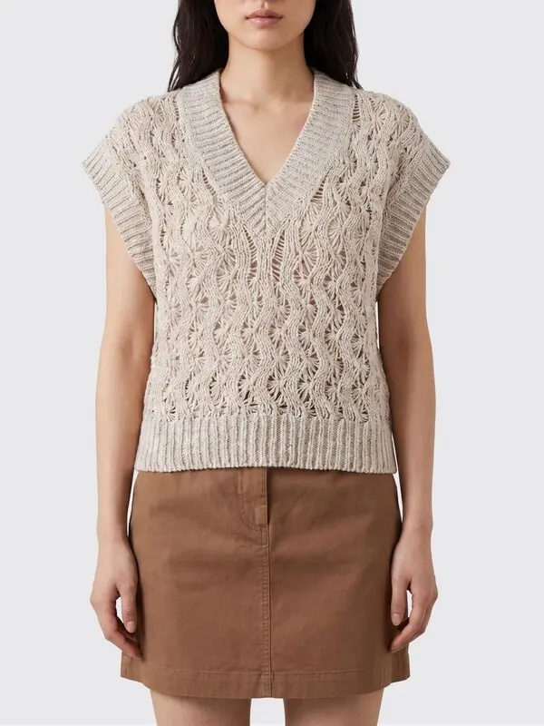 Brunello Cucinelli V-neck Knit Vest - Beige