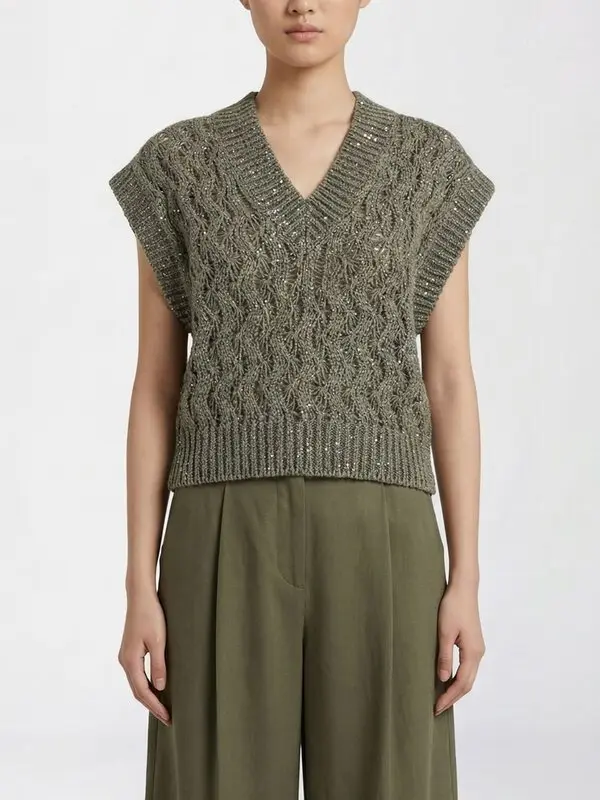 Brunello Cucinelli Linen And Silk Knit Top - Green