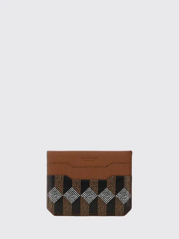 AU DEPART PARIS Printed Cotton And Leather Credit Card Holder - Brown