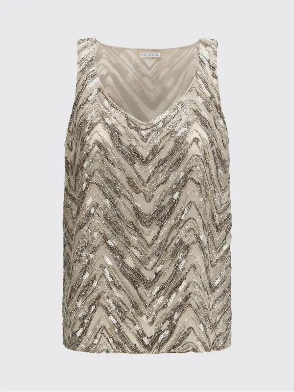 Brunello Cucinelli Silk Top With Embroidered Sequins And Beads