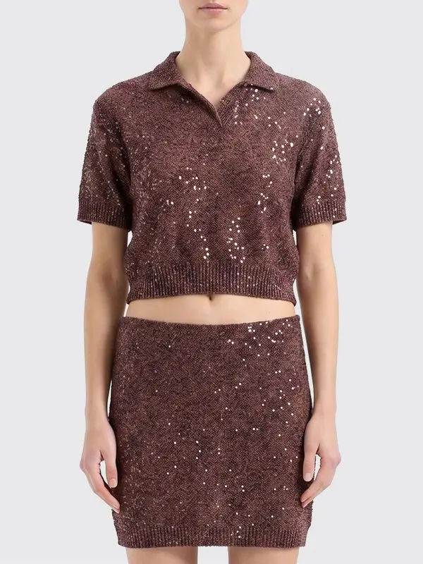 Brunello Cucinelli Sequined Knit Polo Shirt - Brown