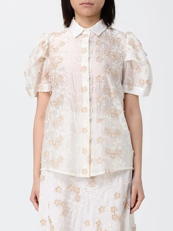 HANITA Sangallo Lace Shirt With Puff Sleeves - Beige