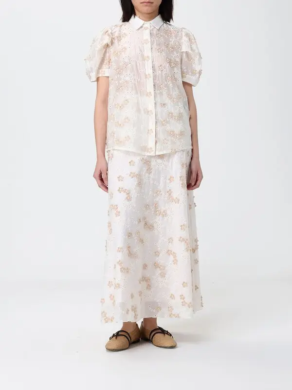 HANITA Sangallo Lace Shirt With Puff Sleeves