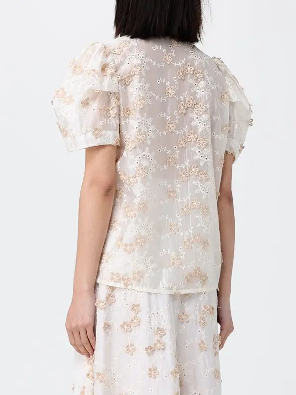 HANITA Sangallo Lace Shirt With Puff Sleeves
