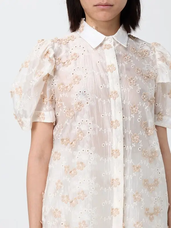 HANITA Sangallo Lace Shirt With Puff Sleeves