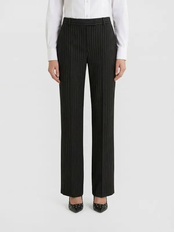 Alexander McQueen Pinstriped Wool Tailored Trousers - Black