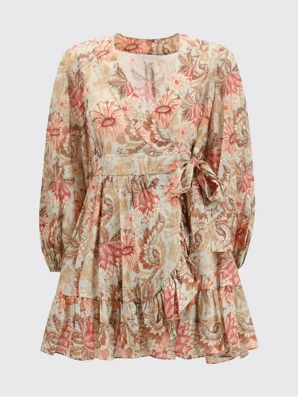 Zimmermann Floral Print Cotton Wrap Mini Dress - Sage