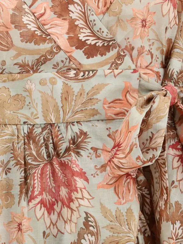 Zimmermann Floral Print Cotton Wrap Mini Dress - Sage