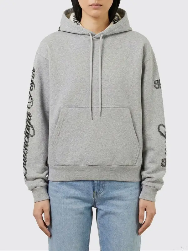 Balenciaga Oversized Cotton Hooded Sweatshirt With Logo - Grey