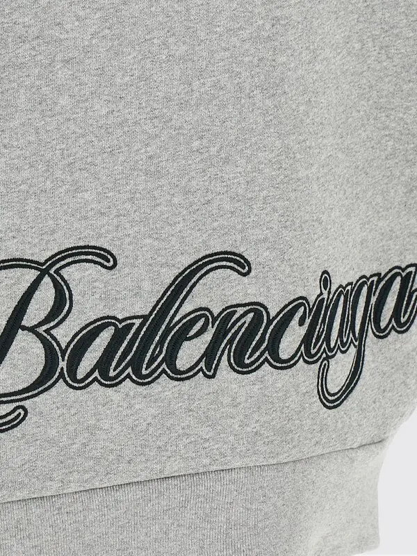 Balenciaga Oversized Cotton Hooded Sweatshirt With Logo - Grey