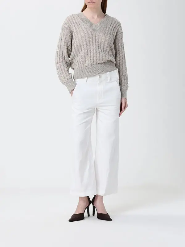 Brunello Cucinelli V-neck Knit With Sequin Embellishment - Beige