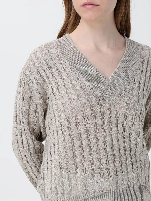 Brunello Cucinelli V-neck Knit With Sequin Embellishment - Beige