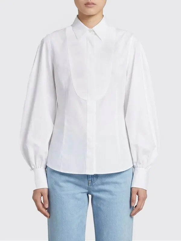 Brunello Cucinelli Cotton Shirt With Embroidered Plastron And Balloon Sleeves
