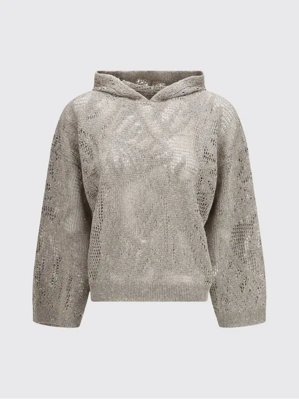Brunello Cucinelli Linen And Cotton Knit Hoodie - Mud