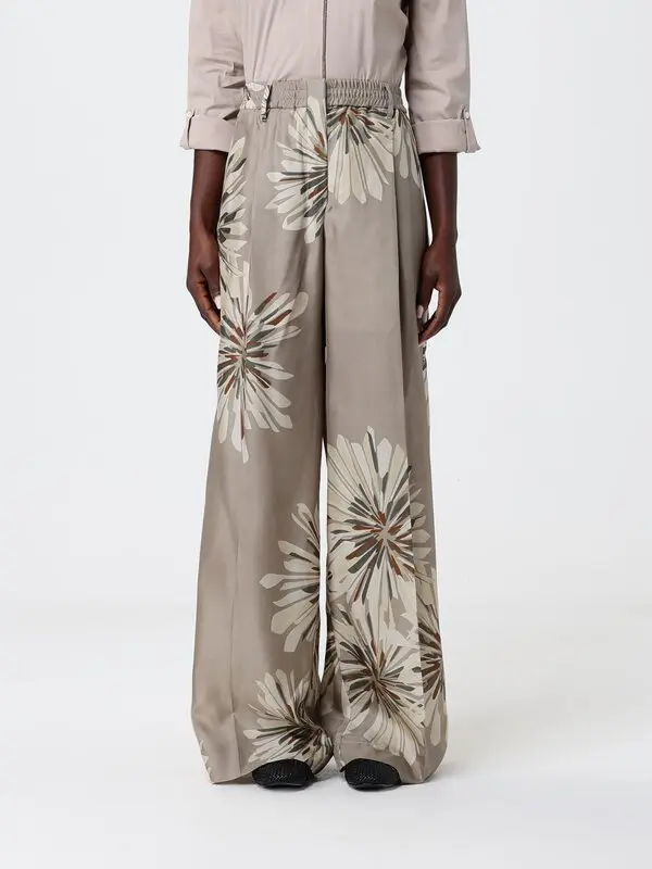 Brunello Cucinelli Wide-leg Silk Trousers With Floral Print - Kaki