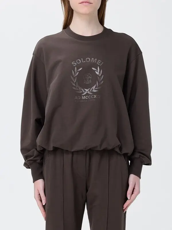 Brunello Cucinelli Cotton Crew Neck Sweatshirt With Emblem - Brown