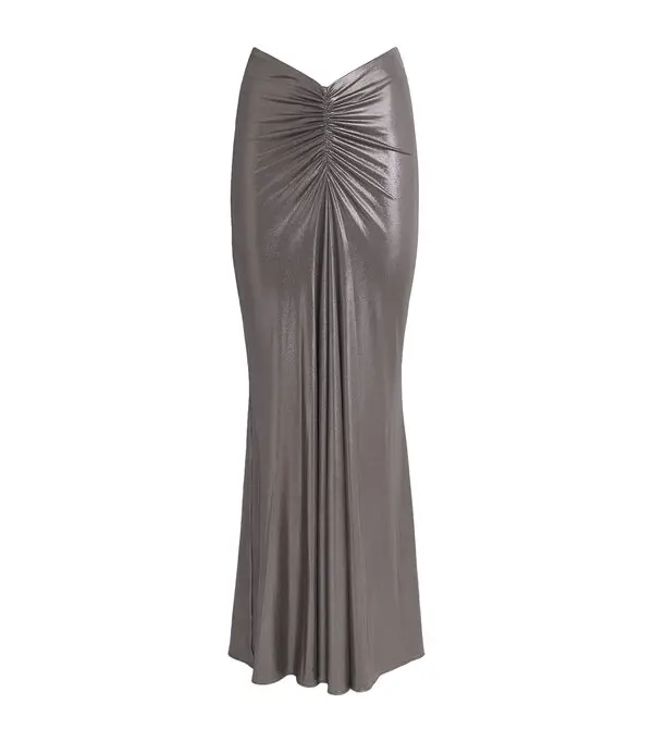 Lapointe Coated Jersey Ruched Maxi Skirt - Metallic
