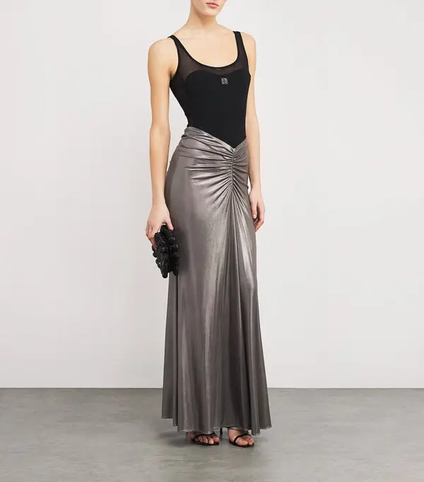 Lapointe Coated Jersey Ruched Maxi Skirt - Metallic