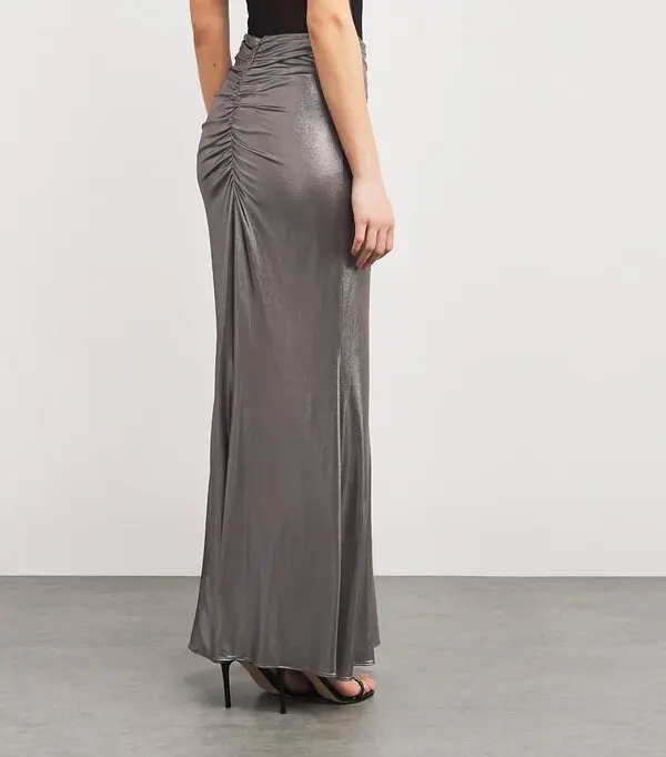 Lapointe Coated Jersey Ruched Maxi Skirt - Metallic