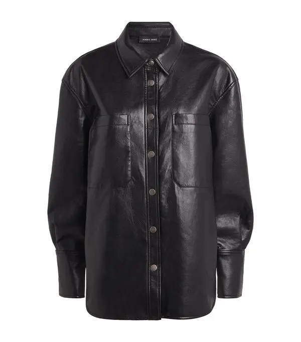 ANINE BING Leather-blend Dante Shirt - Black