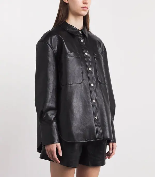 ANINE BING Leather-blend Dante Shirt - Black