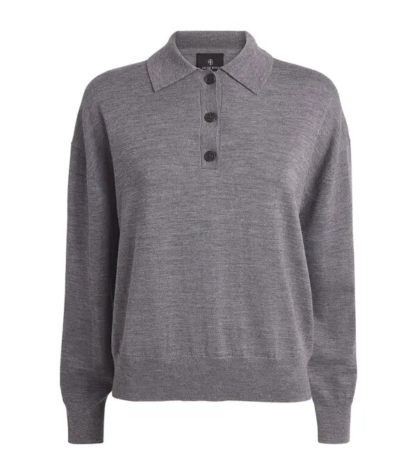 ANINE BING Wool-cashmere Lee Polo Sweater - Grey