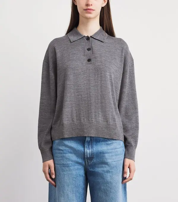 ANINE BING Wool-cashmere Lee Polo Sweater - Grey