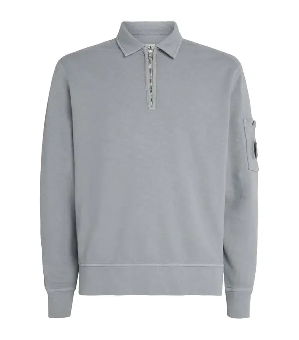 C.P. COMPANY Cotton Malfilè Quarter-zip Sweatshirt - Blue