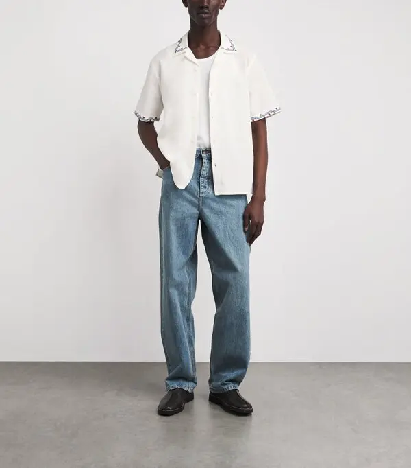 WAX LONDON Cotton-linen Embroidered Didcot Shirt - Ivory
