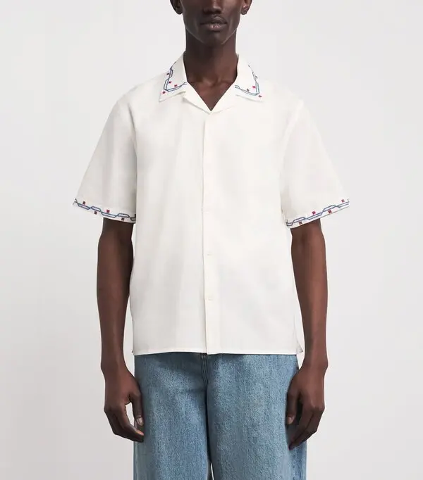 WAX LONDON Cotton-linen Embroidered Didcot Shirt - Ivory