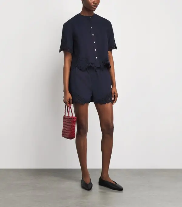 Veronica Beard Cotton Lace Vivaldi Shorts - Navy