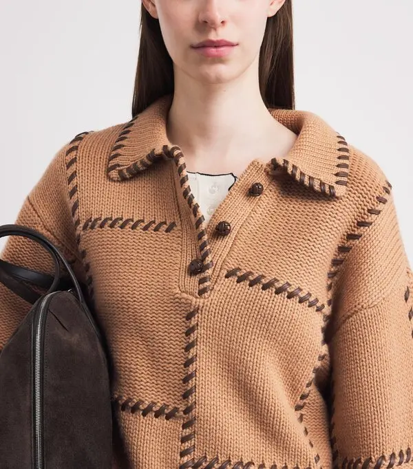 FRAME Wool-cashmere Leather-stitch Sweater - Brown