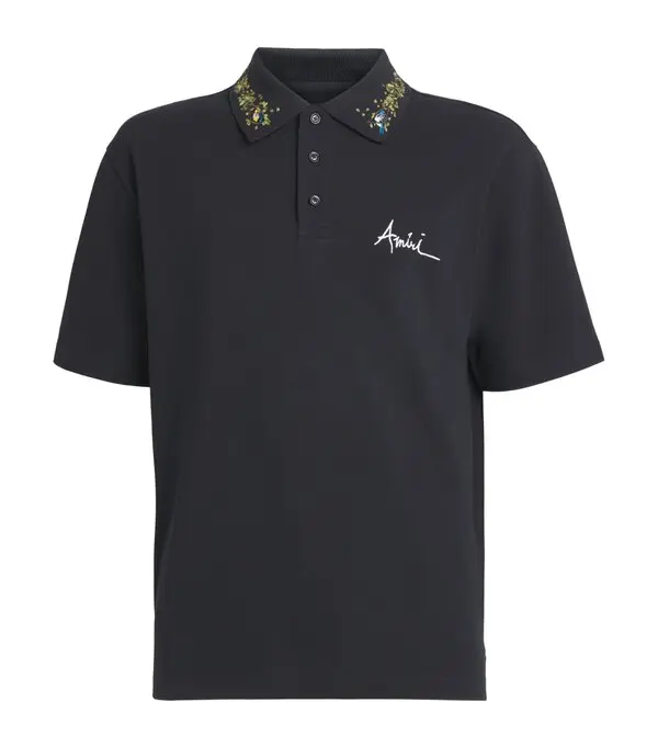 Amiri Cotton Embroidered Polo Shirt - Black