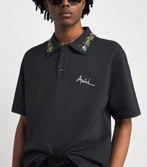 Amiri Cotton Embroidered Polo Shirt - Black