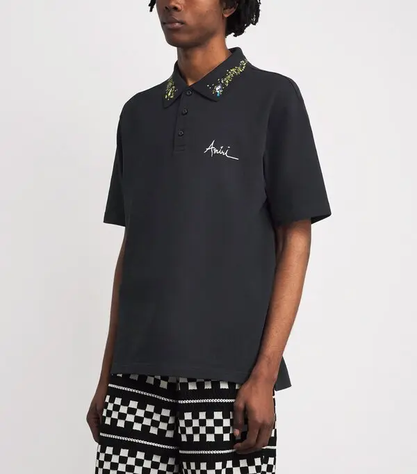 Amiri Cotton Embroidered Polo Shirt - Black