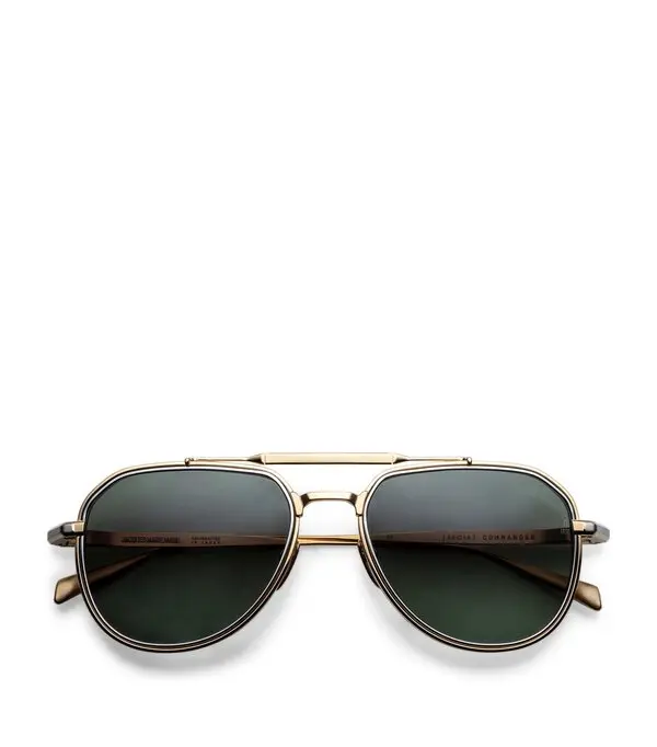 JACQUES MARIE MAGE Titanium Commander Aviator Sunglasses - Green