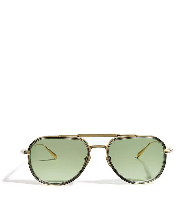 JACQUES MARIE MAGE Titanium Commander Aviator Sunglasses - Green