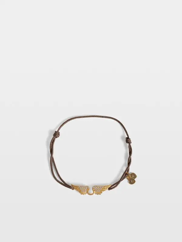 Zadig&Voltaire Adjustable Rhinestone Double Hearts Cord Bracelet - Wood