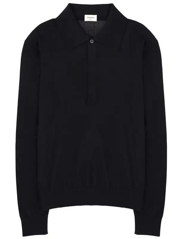 Saint Laurent Polo In Maglia Di Cotone E Seta - Blue