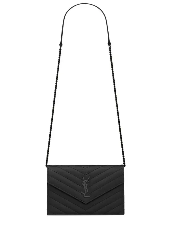 Saint Laurent Envelope Pochette With Cassandre Chain - Black