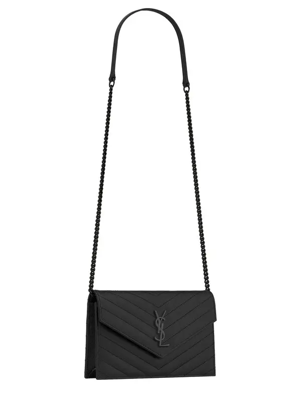 Saint Laurent Envelope Pochette With Cassandre Chain - Black