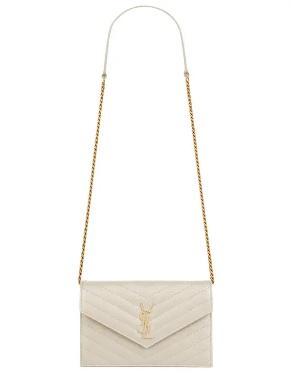 Saint Laurent Pochette Envelope Cassandre Chain Bag - White