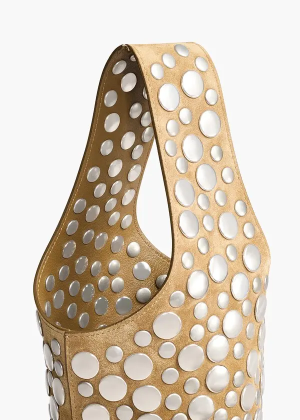Khaite Livia Bag In Suede With Silver Studs - Mud
