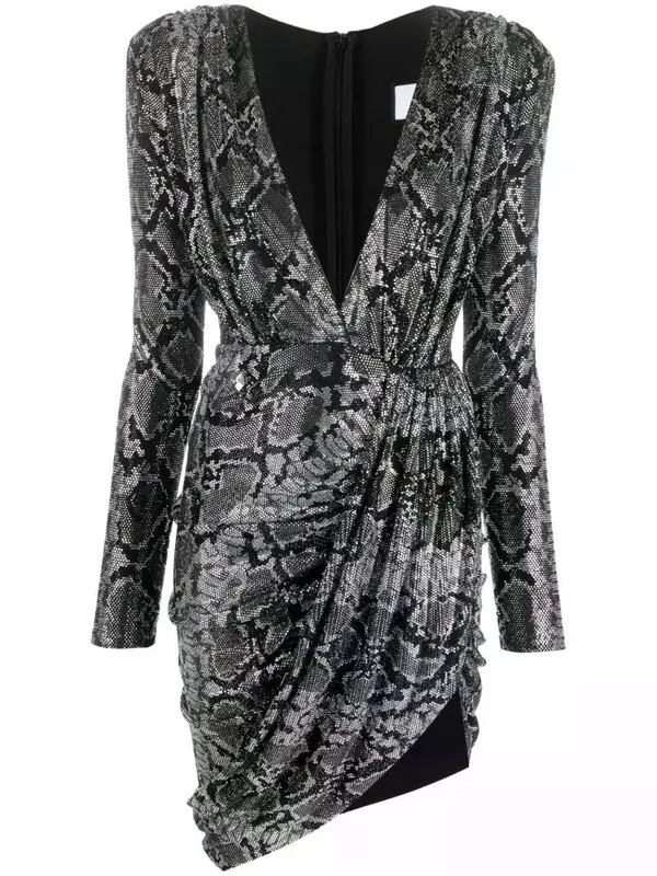 Philipp Plein Plunging V-neck Rhinestone Mini Dress