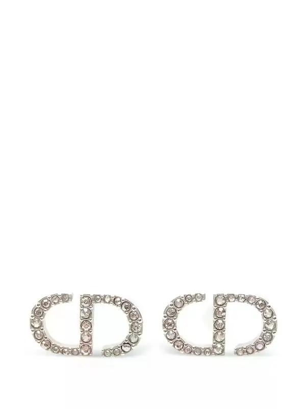 Dior 2000s Petit Cd Rhinestone Stud Earrings - Silver