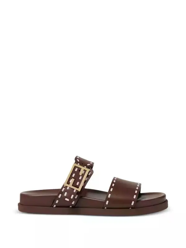 Fendi Buckle Slippers - Brown