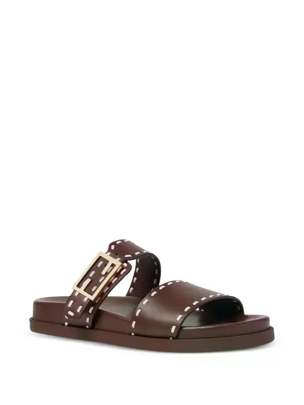 Fendi Buckle Slippers - Brown