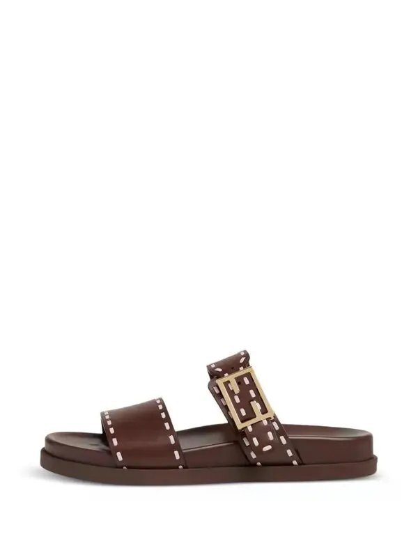 Fendi Buckle Slippers - Brown